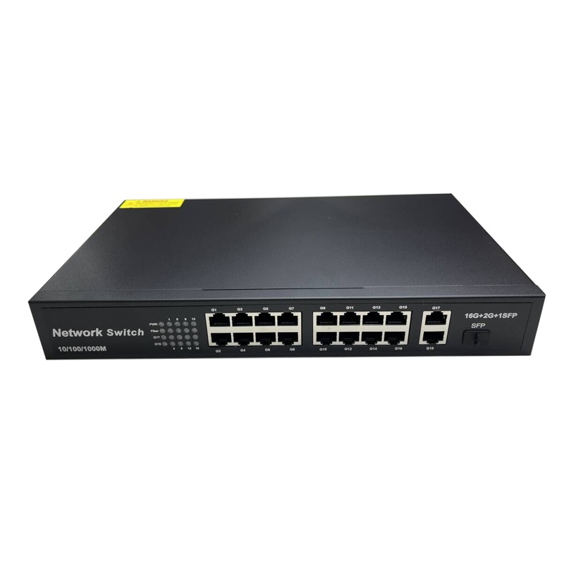 16 Gigabit RJ45 ports and 2*Gigabit RJ45 Uplink and 1*1.25G SFP Uplink ports ethernet switch